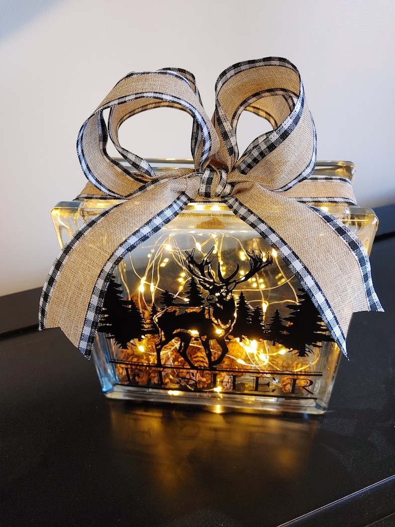 Rustic Glass Light up Block With Buck and Name Personalization Option ...