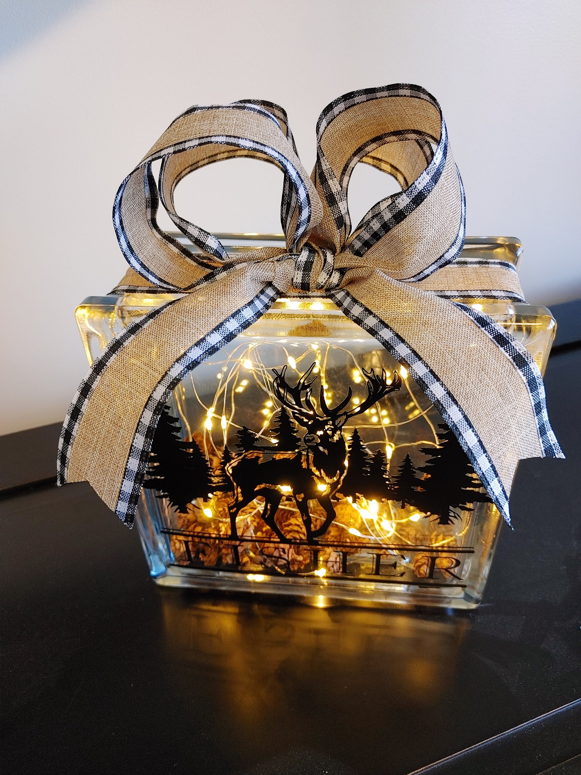 Rustic Glass Light up Block With Buck and Name Personalization Option ...