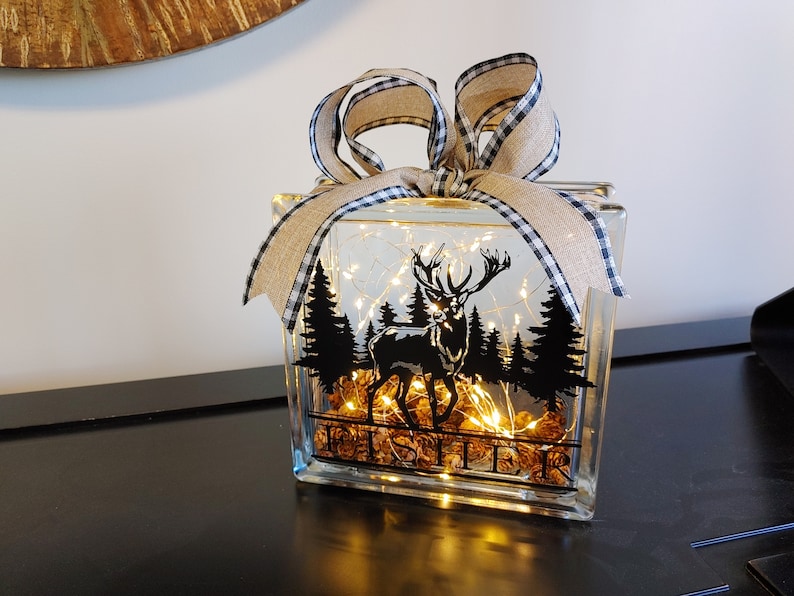 Rustic Glass Light up Block With Buck and Name Personalization Option ...