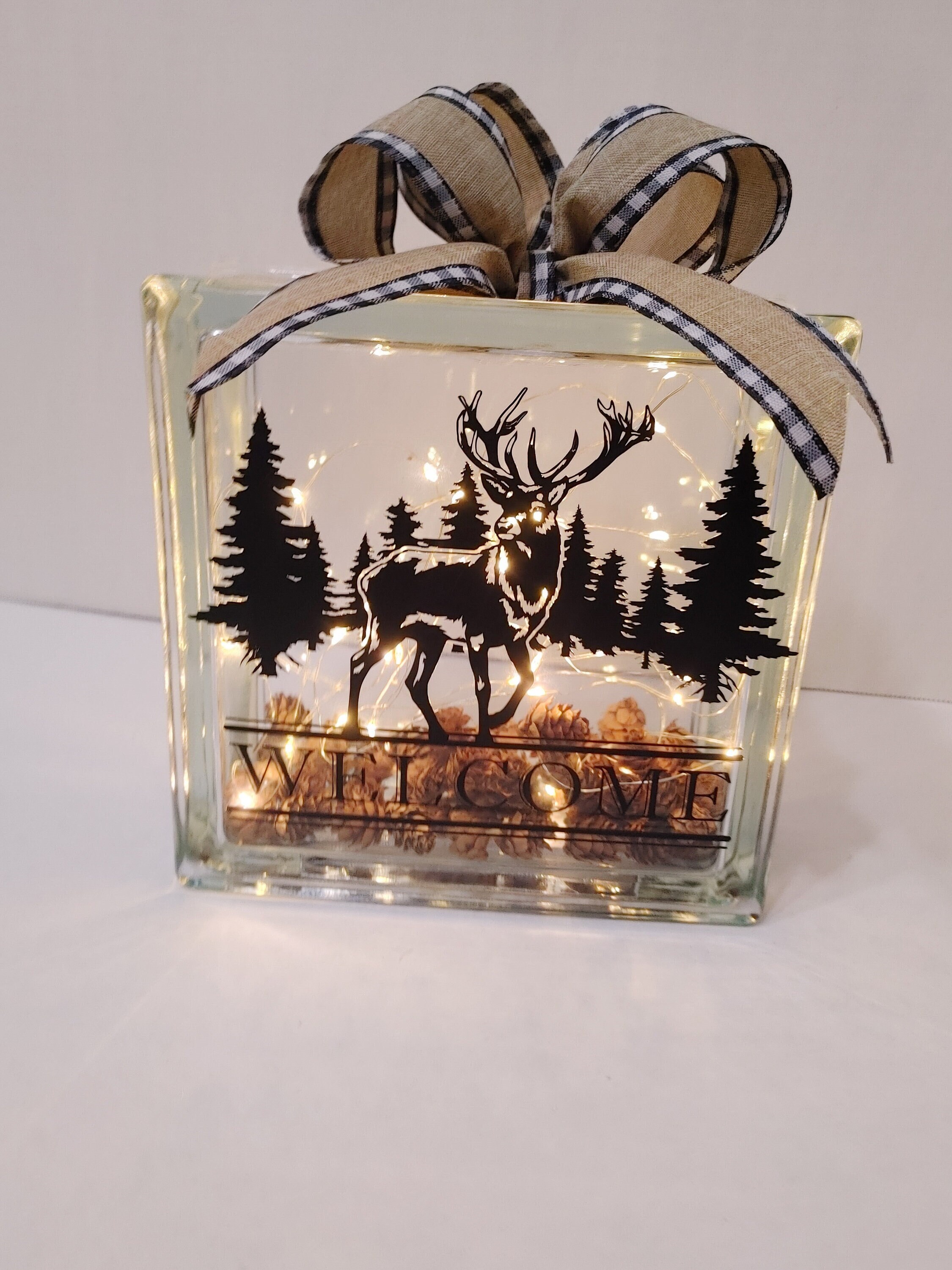 Rustic Glass Light up Block With Buck and Name Personalization Option ...