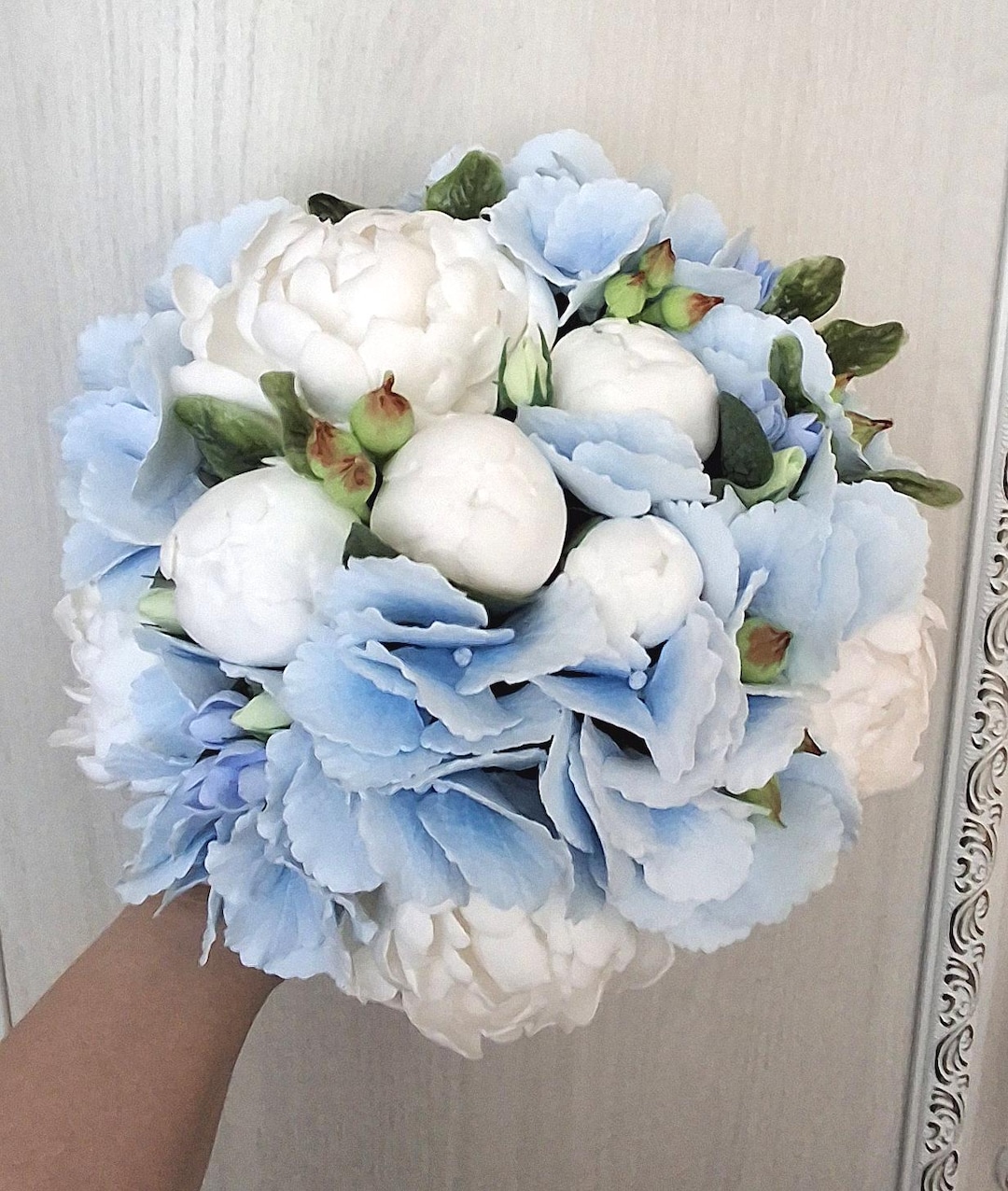 Wedding Bouquet Peonies With Blue Hydrangea, Peony, - Etsy