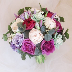 Handmade Bridal Bouquet. Purple, Lilac Roses, Marsala Ranunculus ...