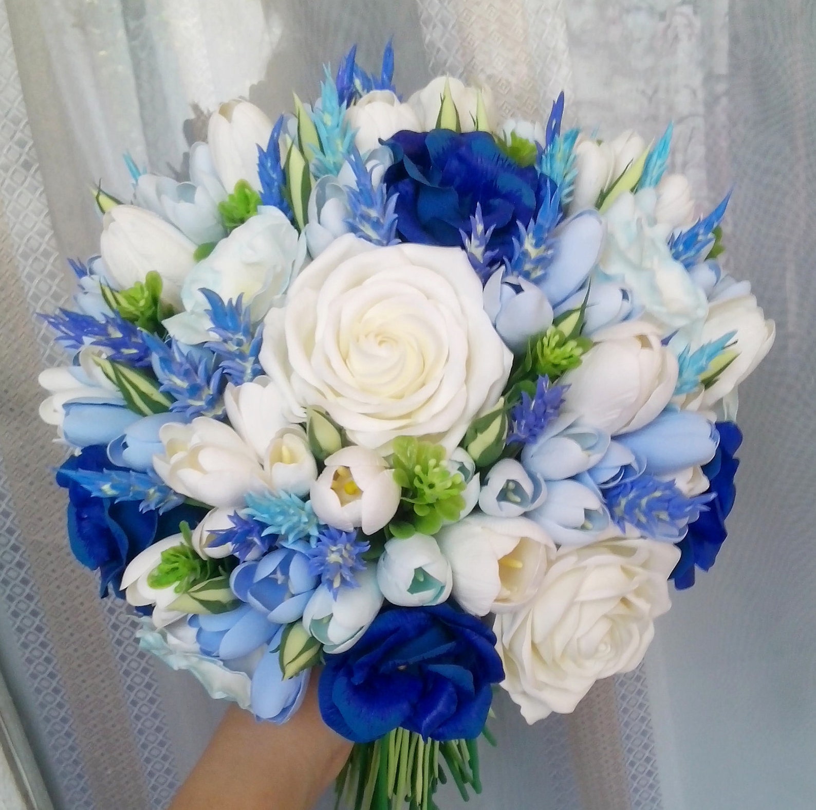 Freesia Eustoma Tulip Rose Lavender Bridal Bouquet. Blue - Etsy UK