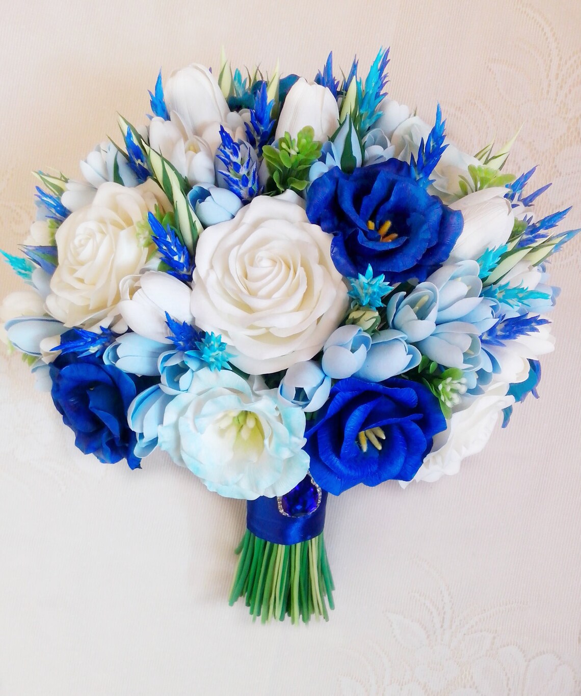 Freesia Eustoma Tulip Rose Lavender Bridal Bouquet. Blue - Etsy UK