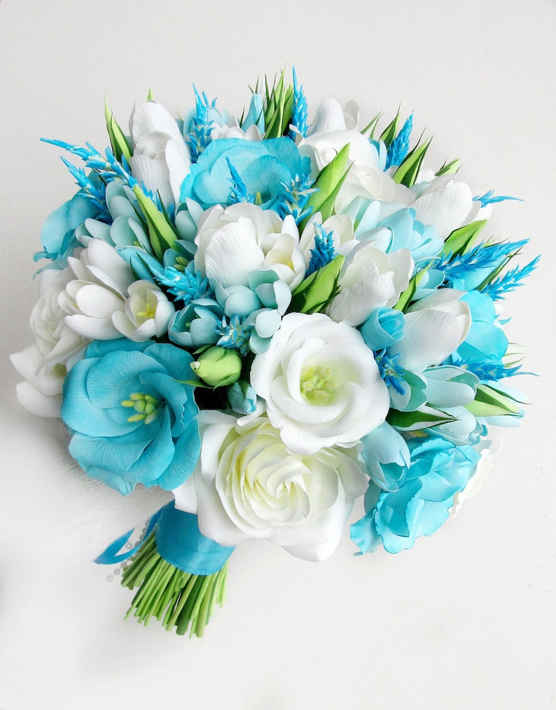 Sky Blue Wedding Bouquet Aqua Blue Bouquet Aqua Marine - Etsy
