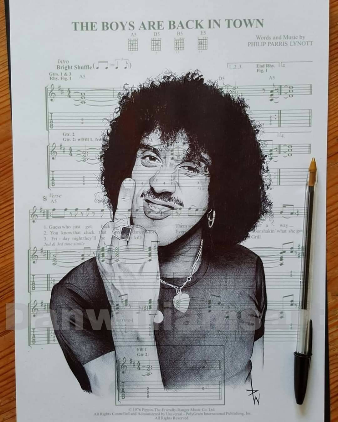 Phil Lynott Print: Ballpoint Pen Drawing on Sheet Music (A4) - Etsy