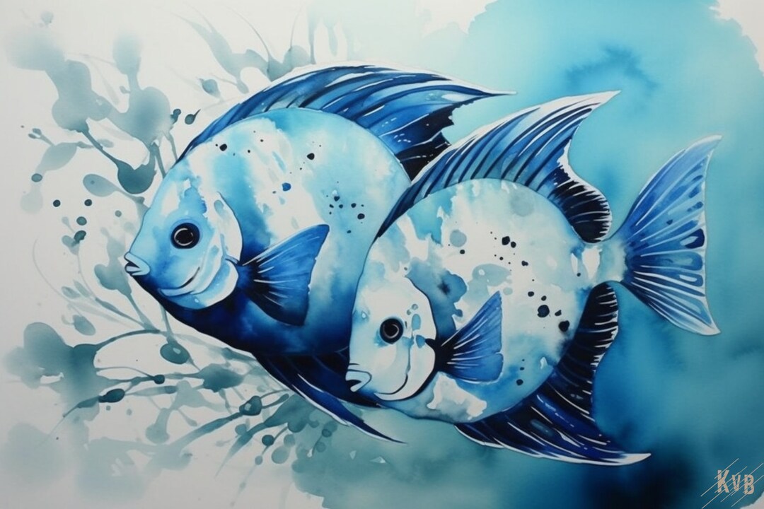 Blue Fish Watercolor Art Print: Tropical Home Decor (digital Download ...