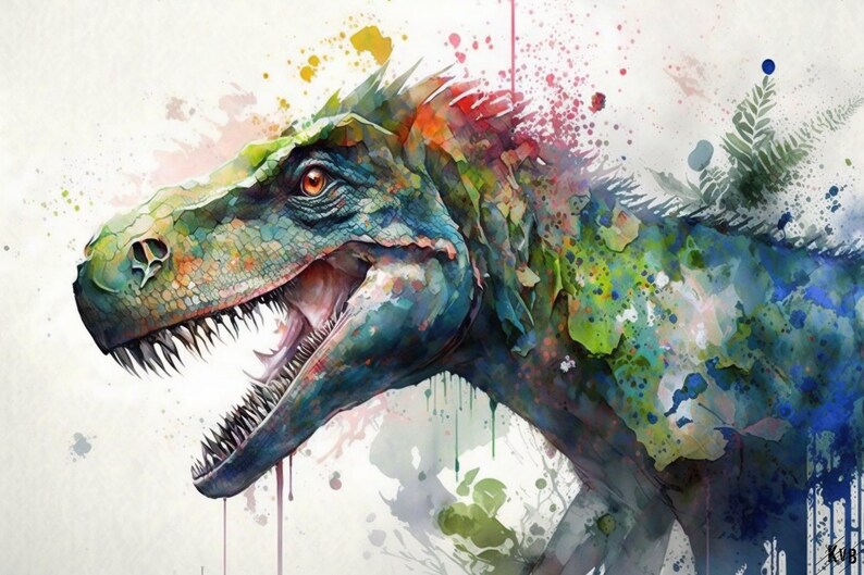 Colorful TREX Watercolor Art Print: Dinosaur Kids Room Decor (digital ...