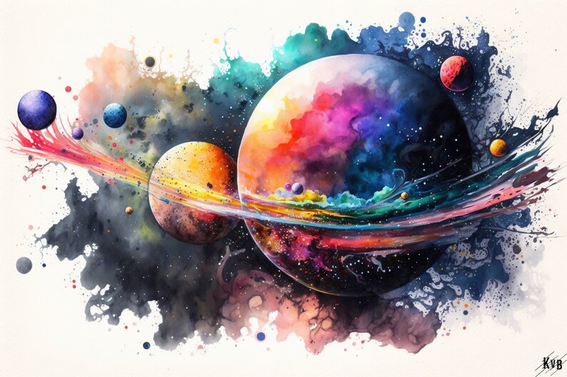Planetary Close Call, Planets, Space Art, Wall Art, Home Office Decor ...