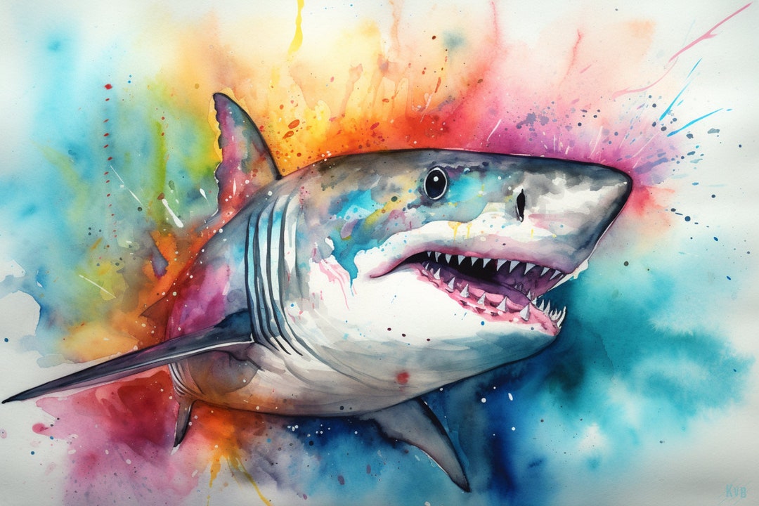 Great White Splash, Shark Art, Shark Lover, Wall Art, Home Office Decor ...