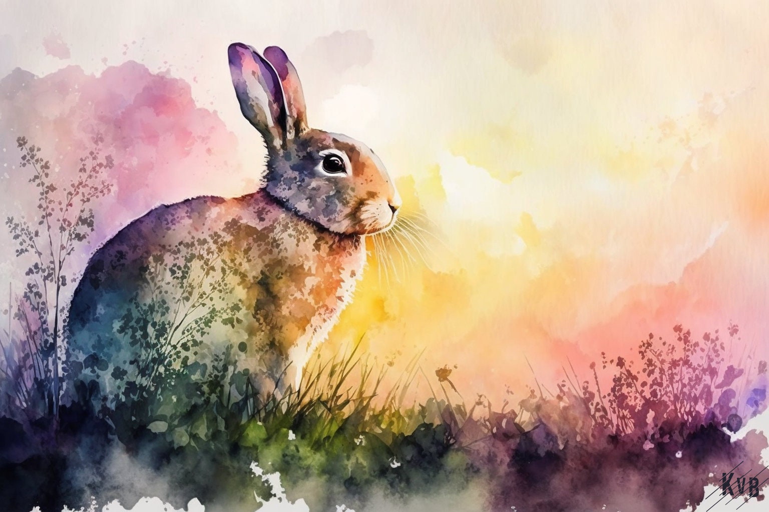 Rabbit Sunset Fusion Wall Art Home Office Decor Nursery - Etsy