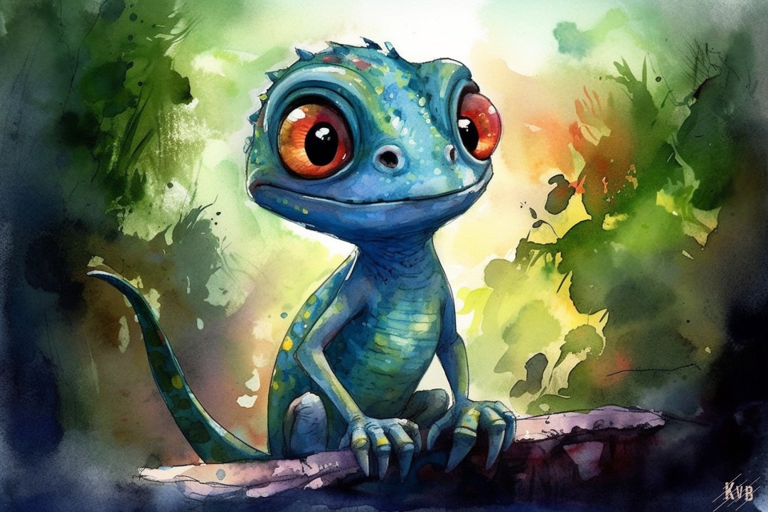 Cute Mischievous Little Lizard, Watercolor Art, Lizard Lover, Wildlife ...