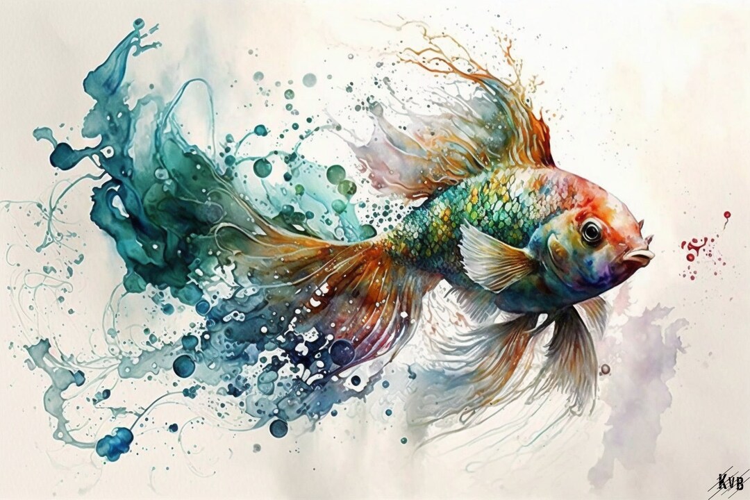 Goldfish, Watercolor Digital Art Print, Feng Shui Art, Wall Art, Home ...