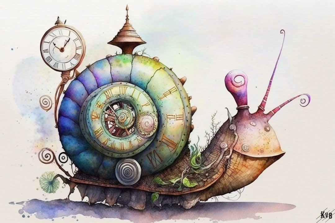Steampunk Snail the Timekeeper, Wall Art, Steampunk Painting, Wildlife ...