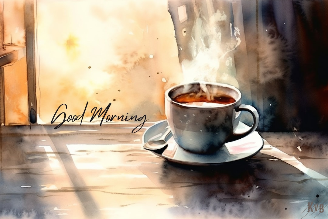 Good Morning Coffee, Sunrise Landscape, Watercolor Art, Wall Art ...