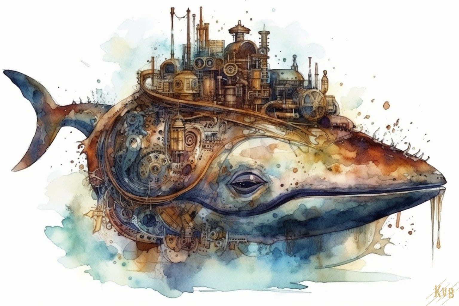 Steampunk Whale Watercolor Art Whale Lovers Any Room - Etsy