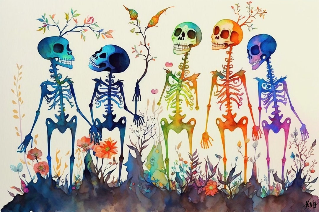 The Skeleton Kids. Playful Skelton Art, Nursery Art, Kids Painting, Day ...