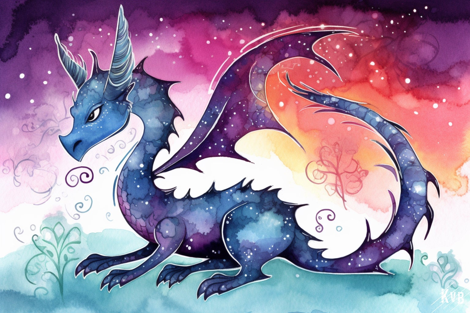 Dragon Galactic, Dragon Watercolor Wall Art, Nursery Decor, Children's ...