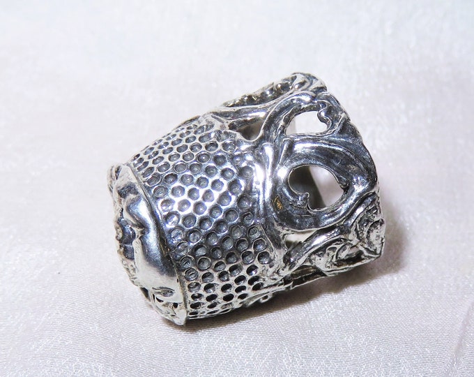 Vintage Sterling Silver Open Work Thimble - Embossed Flower Top Thimble ...