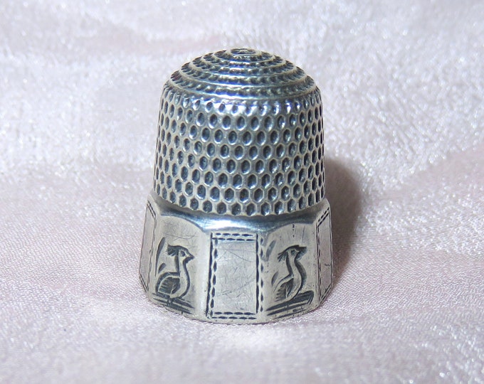 Scarce Antique Sterling Silver Simons Brothers Engraved Birds Thimble ...