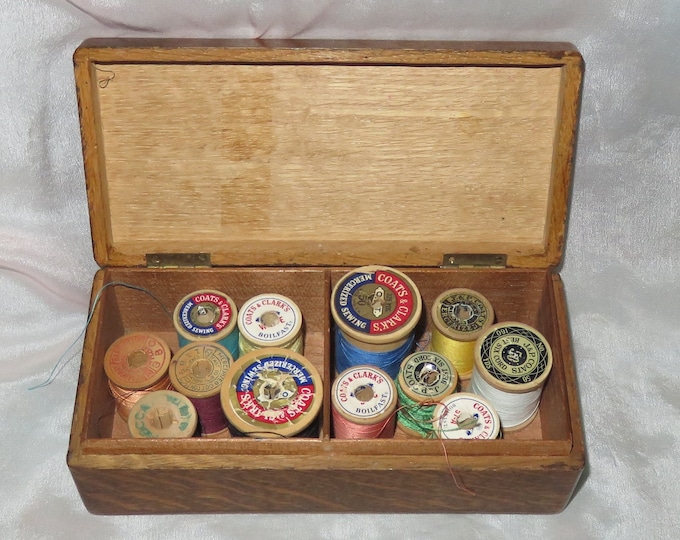 Antique Hinged Wood Box Full of Antique Wooden Thread Spools - Etsy