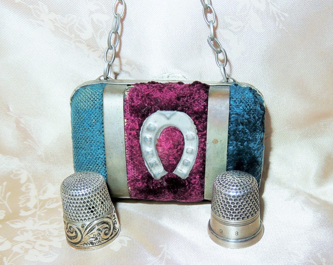 Antique Velvet Thimble Holder-box-valise Style Thimble Case Etui & Two ...
