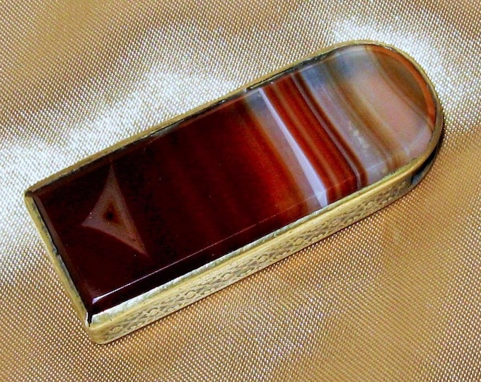 Victorian Antique Brass Bound Agate Box Holder - Banded Agate Sewing ...