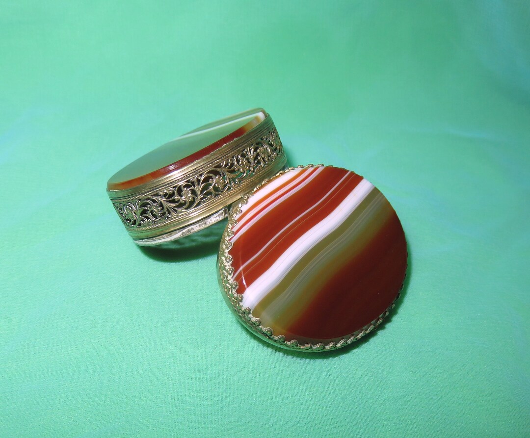 Victorian Antique Double Sided Banded Agate Snuff Box - Pill Box ...