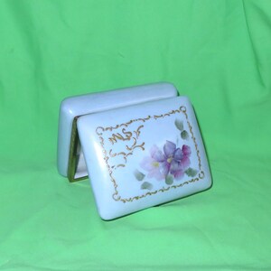 Vintage Porcelain Jewelry Box - Hand Painted Porcelain Casket - Hinged ...