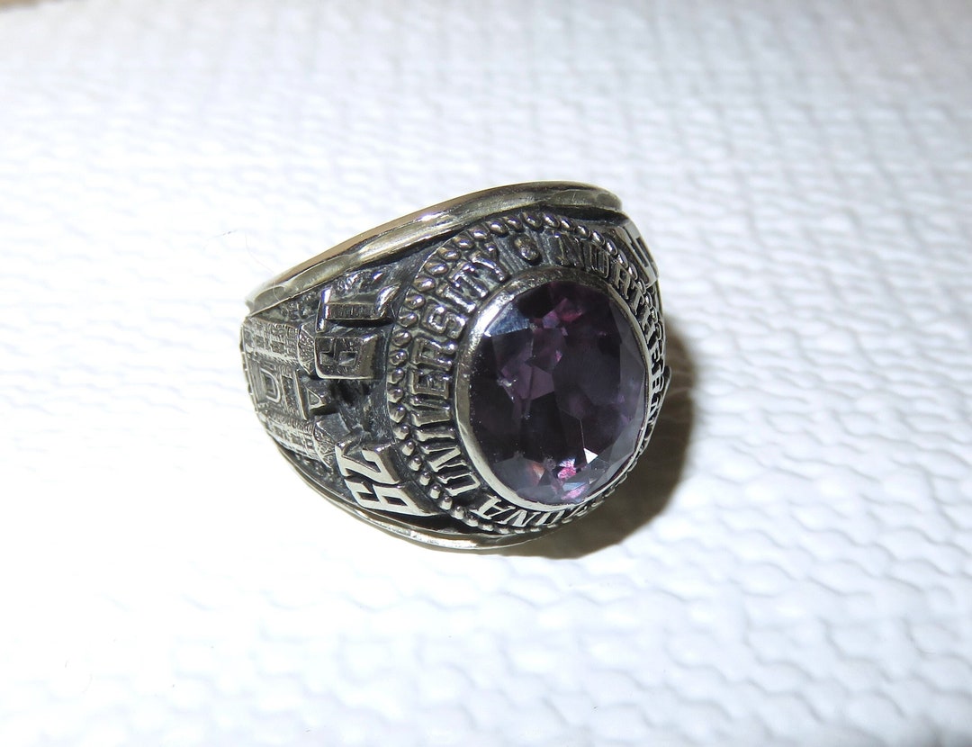 Vintage 10K Solid White Gold Men's College Class Ring With Amethyst ...