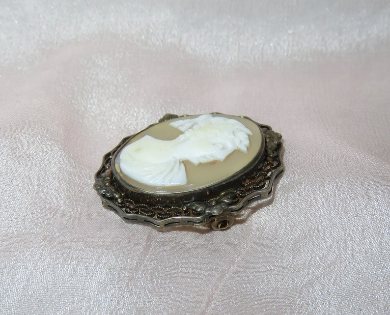 Antique 800 Gilt Silver Greek God Carved Shell Cameo Brooch - Relief ...