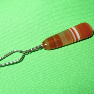 Antique Polished Banded Agate Handle Carved Button Hook-silver Metal ...