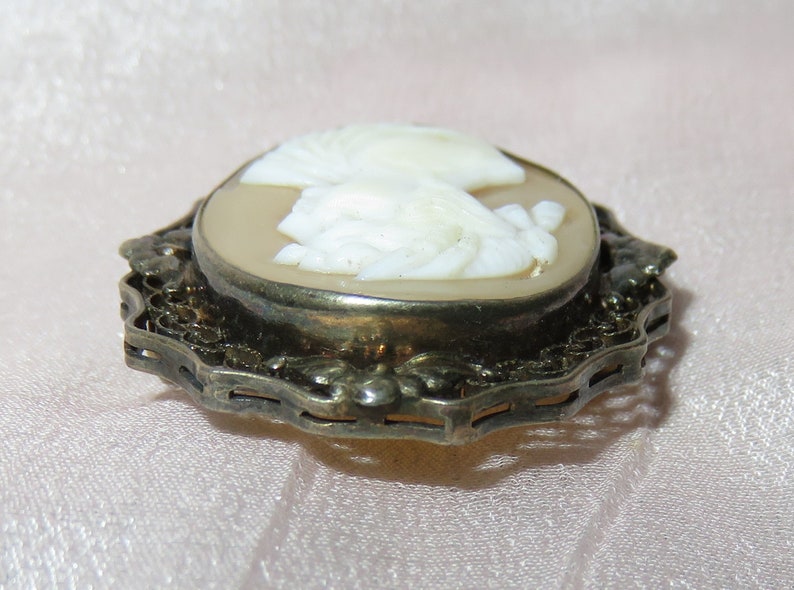 Antique 800 Gilt Silver Greek God Carved Shell Cameo Brooch - Relief ...
