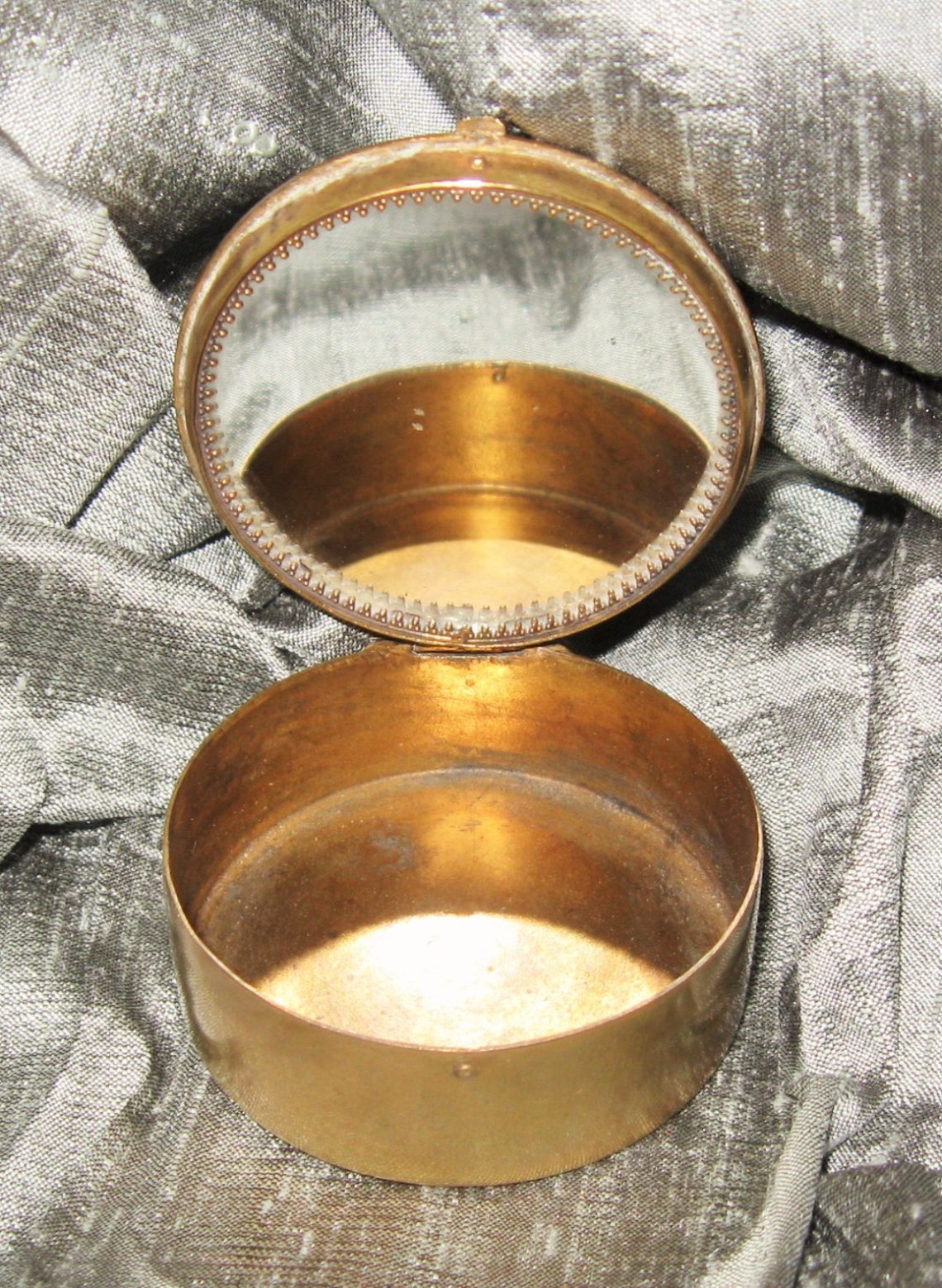 Fine Antique Brass & Hand Painted Floral Enamel Box-hinged Mirrored Box ...