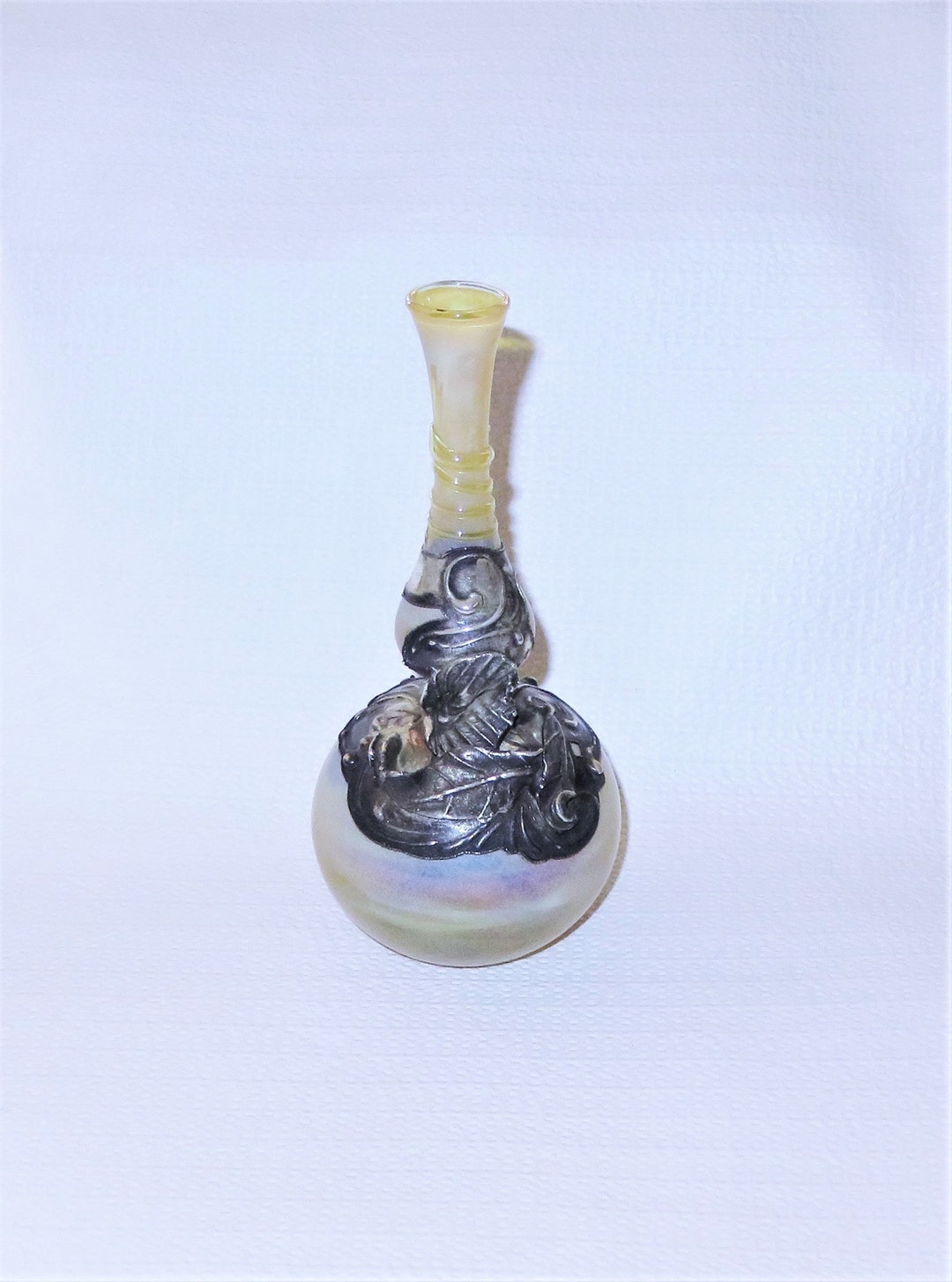 Vintage Ornate Sterling Silver Mounted Hand Blown Glass Bud Vase - 925 ...