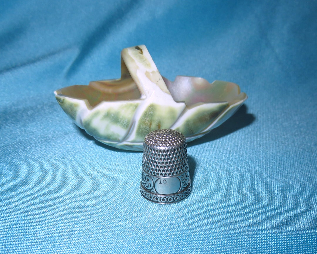 Antique Carved Seashell Thimble Holder Basket With Handle - Hand Carved ...