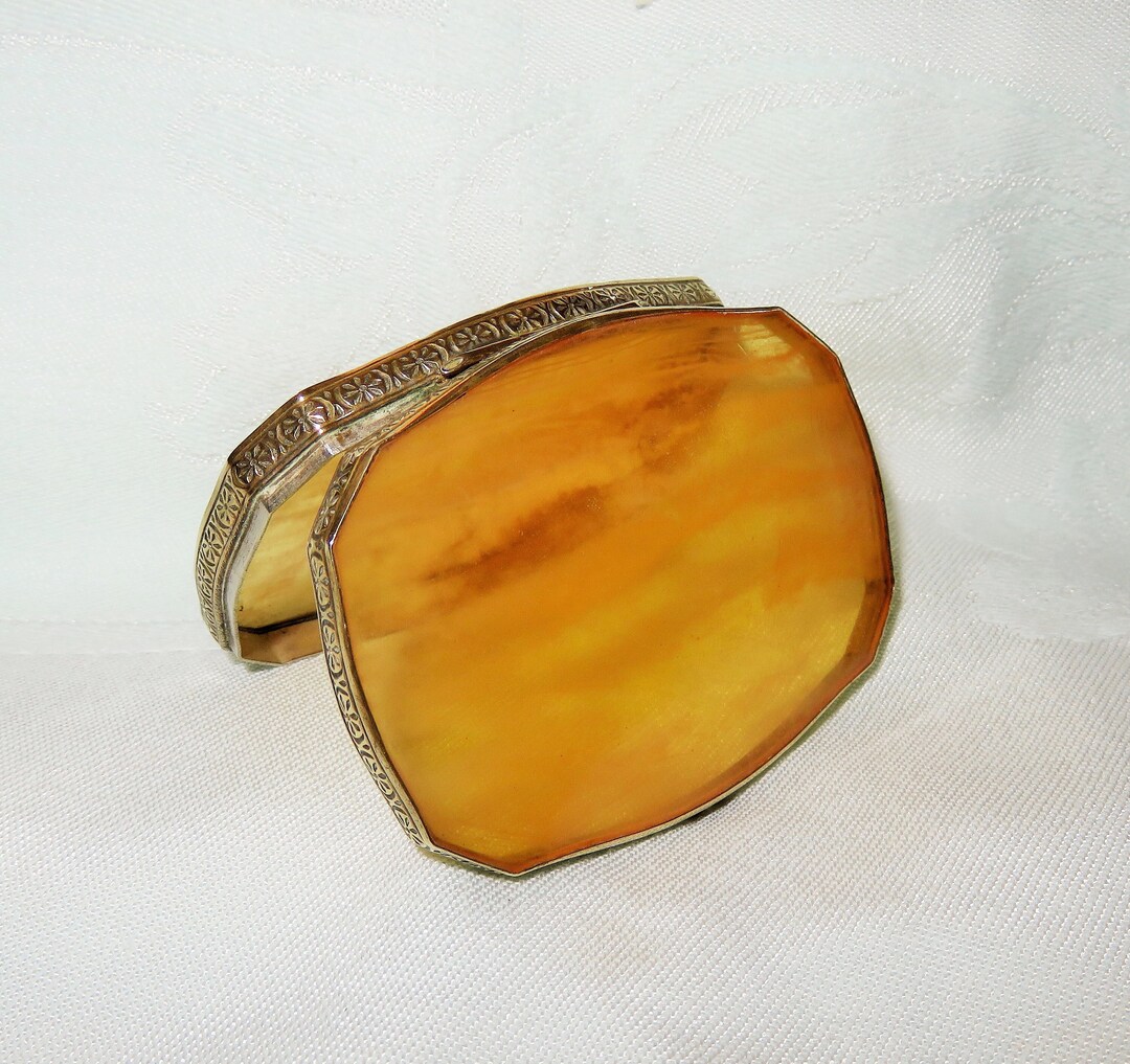 Antique French Georgian Era Horn Snuff Box Patch Box Powder Compact ...