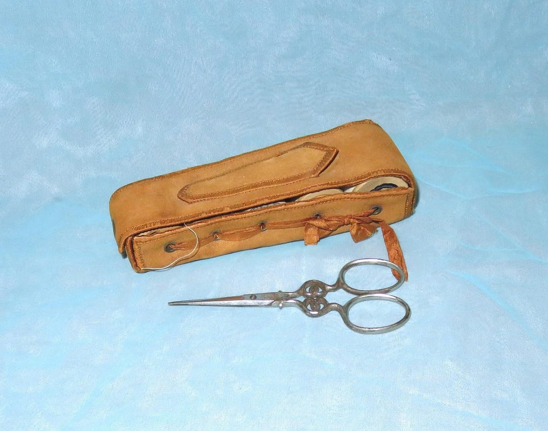 Antique Shaker Community Leather & Silk Sewing Kit Sewing Box Sewing ...