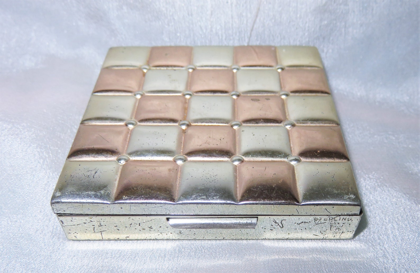 Antique Sterling Silver Powder Compact With Mirror Square - Etsy