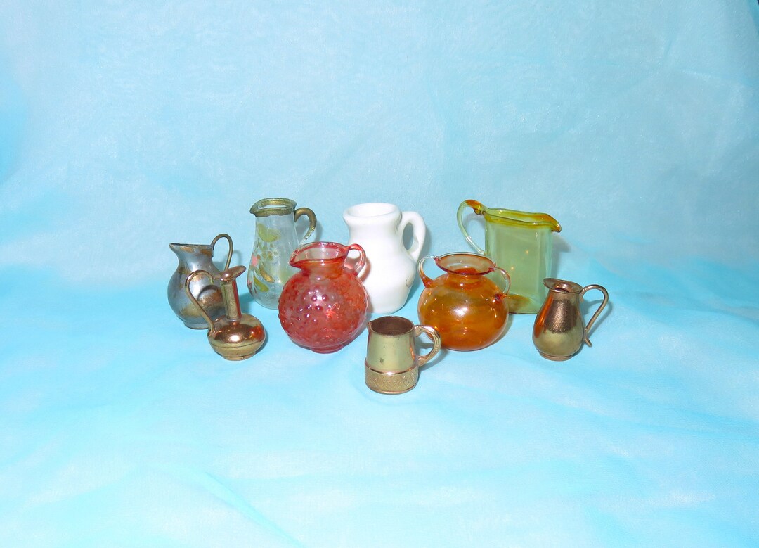 Vintage Miniature Pitchers Collection 4 Blown Glass Pitchers 3 Copper ...