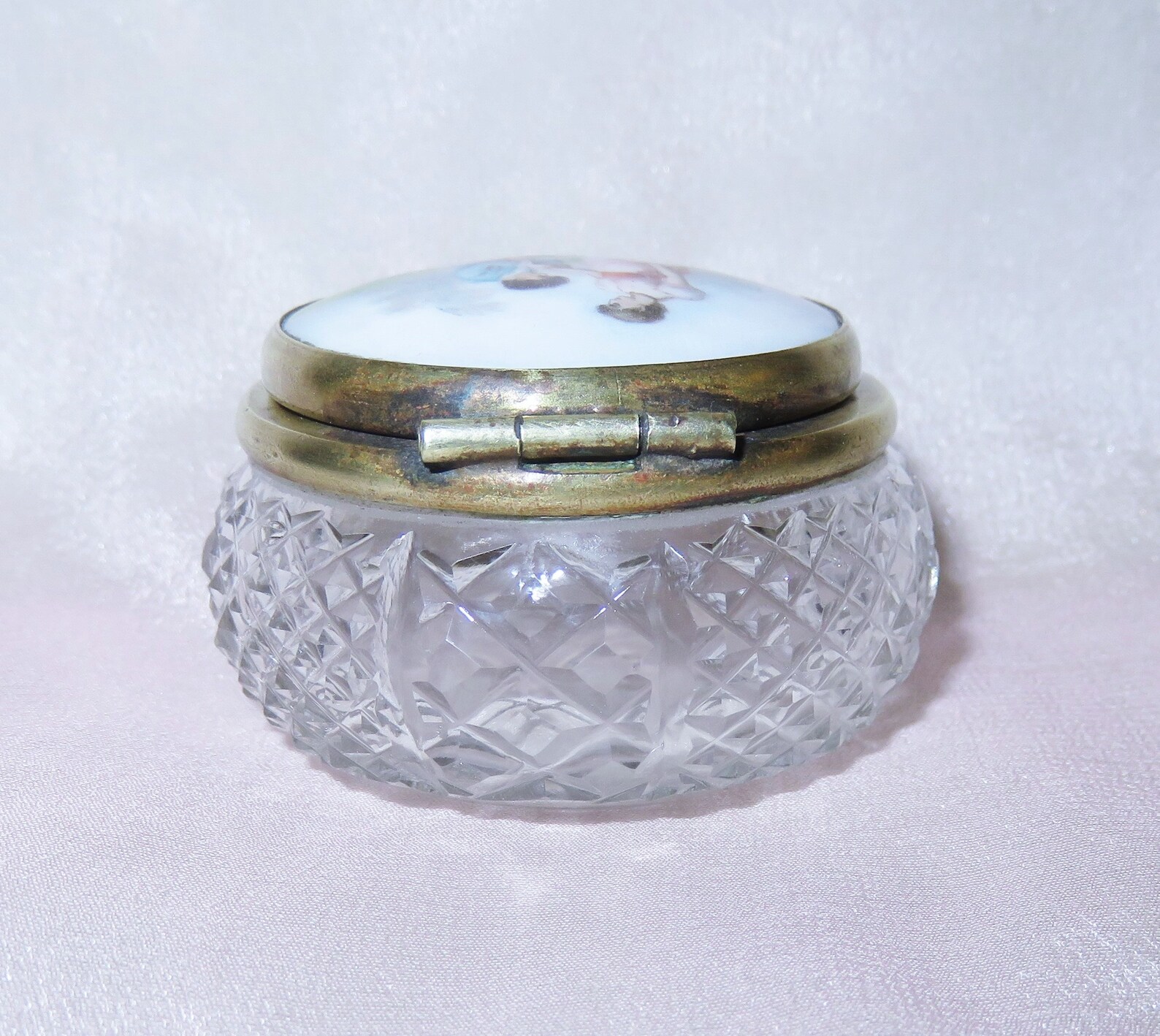 Antique Victorian Cut Crystal Box Jar With Hand Painted Porcelain Lid ...