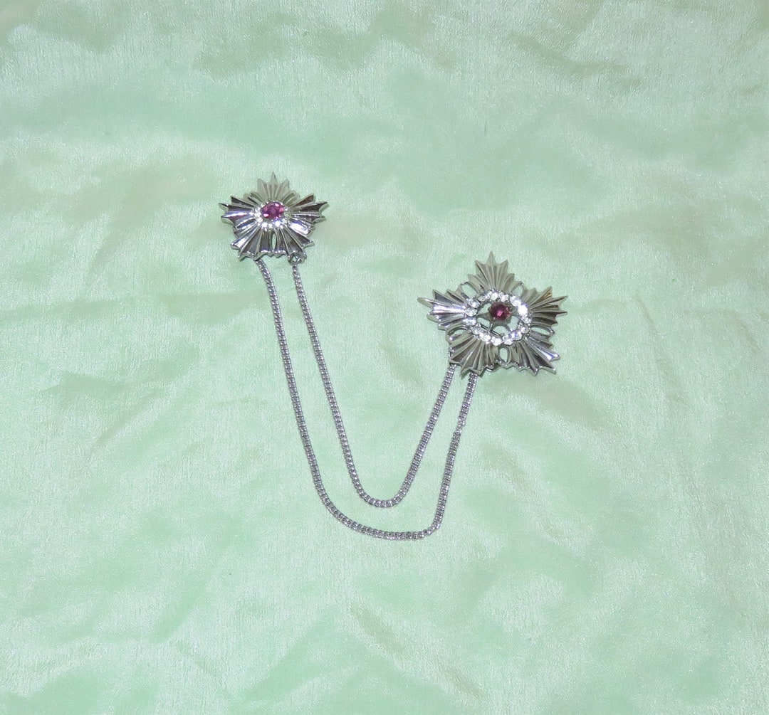 Antique Signed HALEY Chatelaine Double Brooches Pins Sweater Guard ...