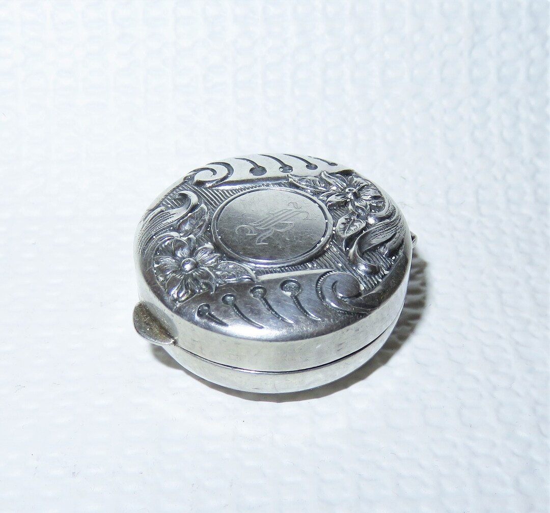 Antique Sterling Silver Pill Box - Snuff Box - Patch Box - Repousse ...
