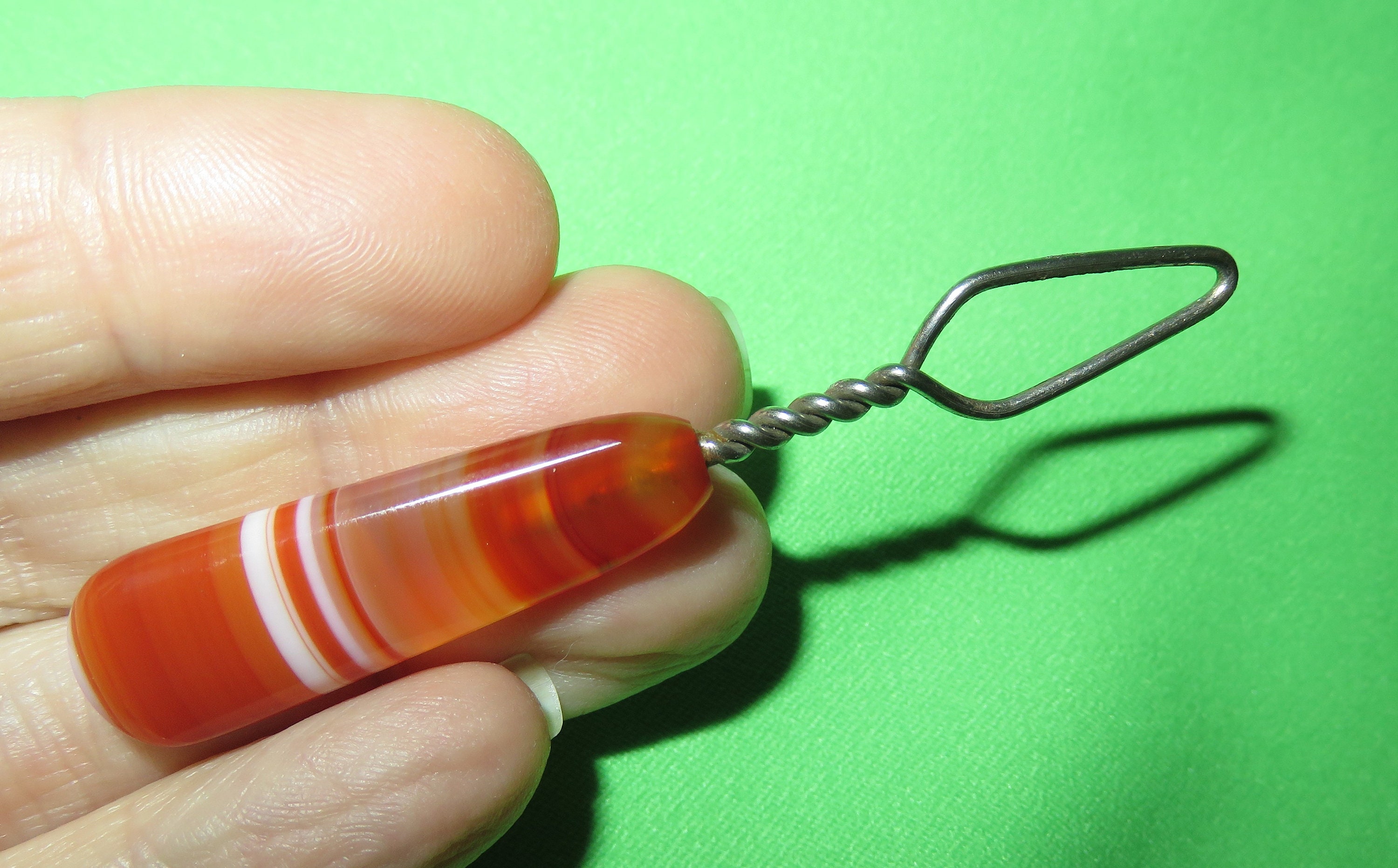 Antique Polished Banded Agate Handle Carved Button Hook-silver Metal ...