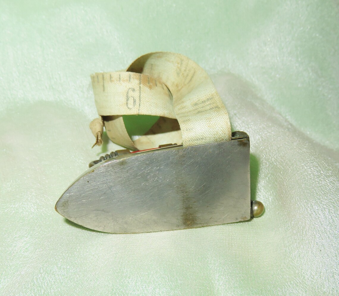 Antique Figural Metal Sad Iron Sewing Tape Measure Wood | Etsy