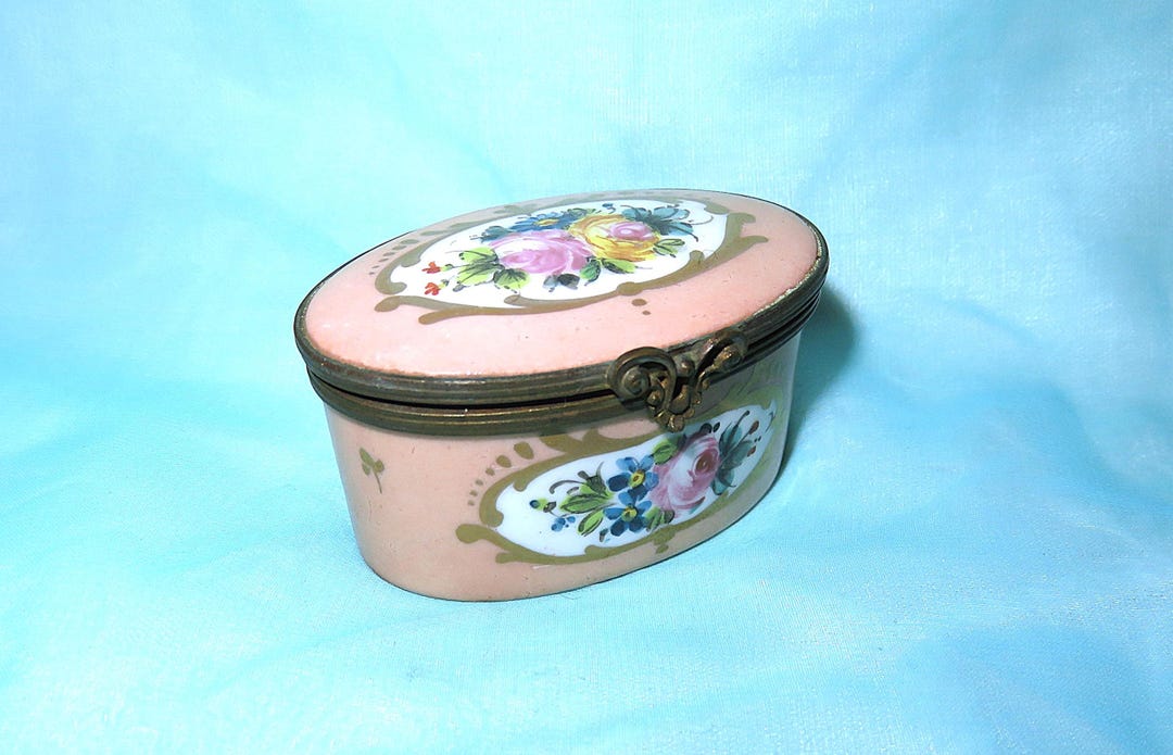Antique Hand Painted French Porcelain Pill Box - Trinket Box - Hand ...
