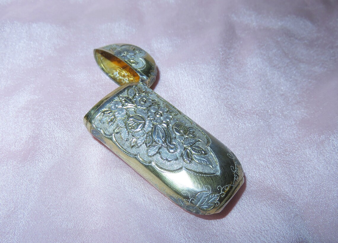 Antique Sterling Silver & Gold Wash Engraved Match Safe - Etsy