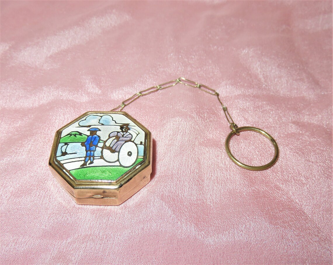 Antique Enamel Finger Ring Dance Compact Hinged Brass - Etsy