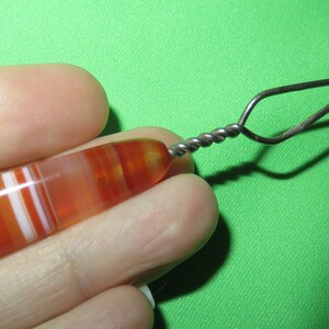 Antique Polished Banded Agate Handle Carved Button Hook-silver Metal ...