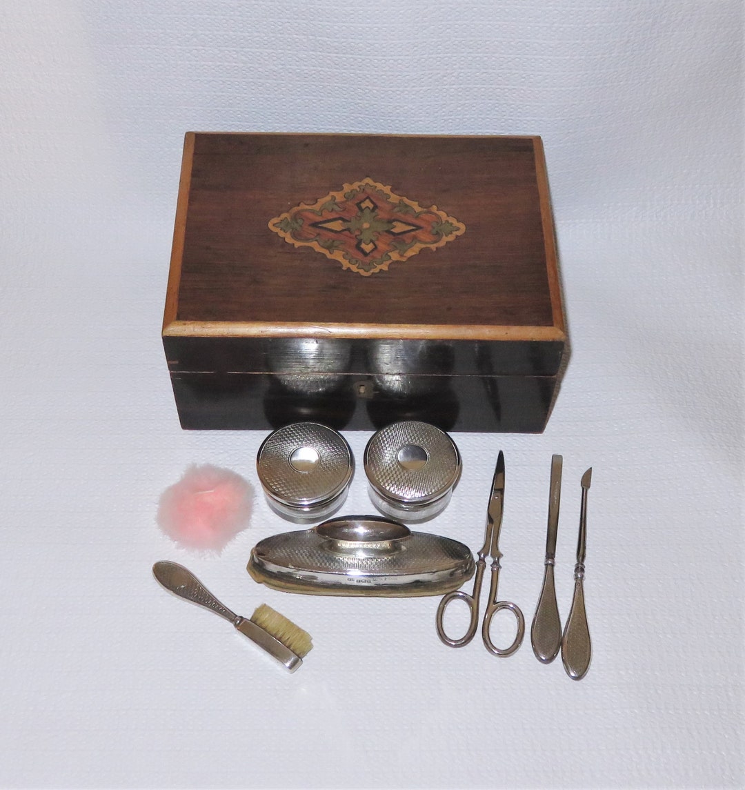 Antique Sterling Silver 7 Piece Manicure Set England Vanity Set Jars ...